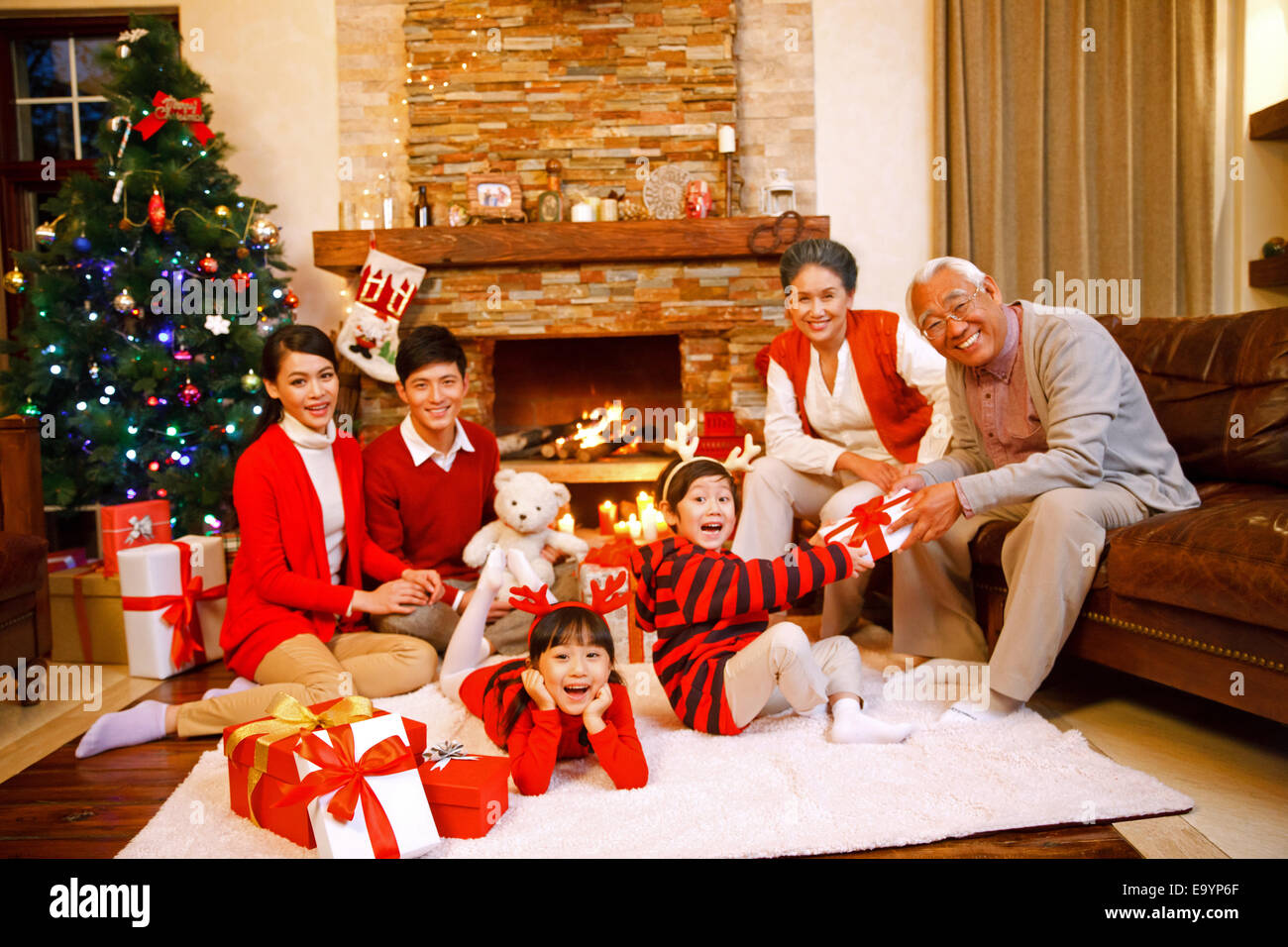 Family on Christmas Stock Photo - Alamy