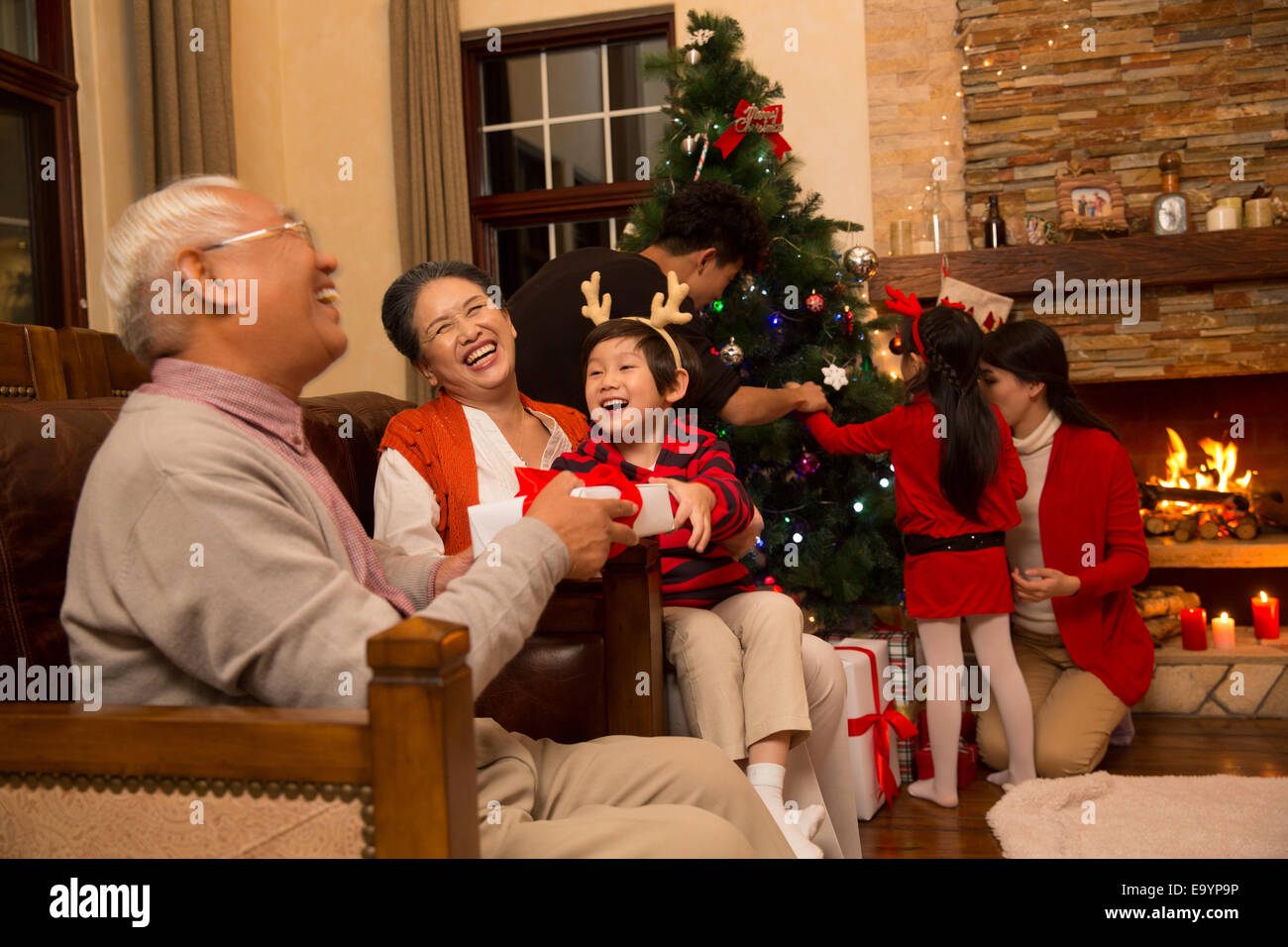 Family on Christmas Stock Photo - Alamy