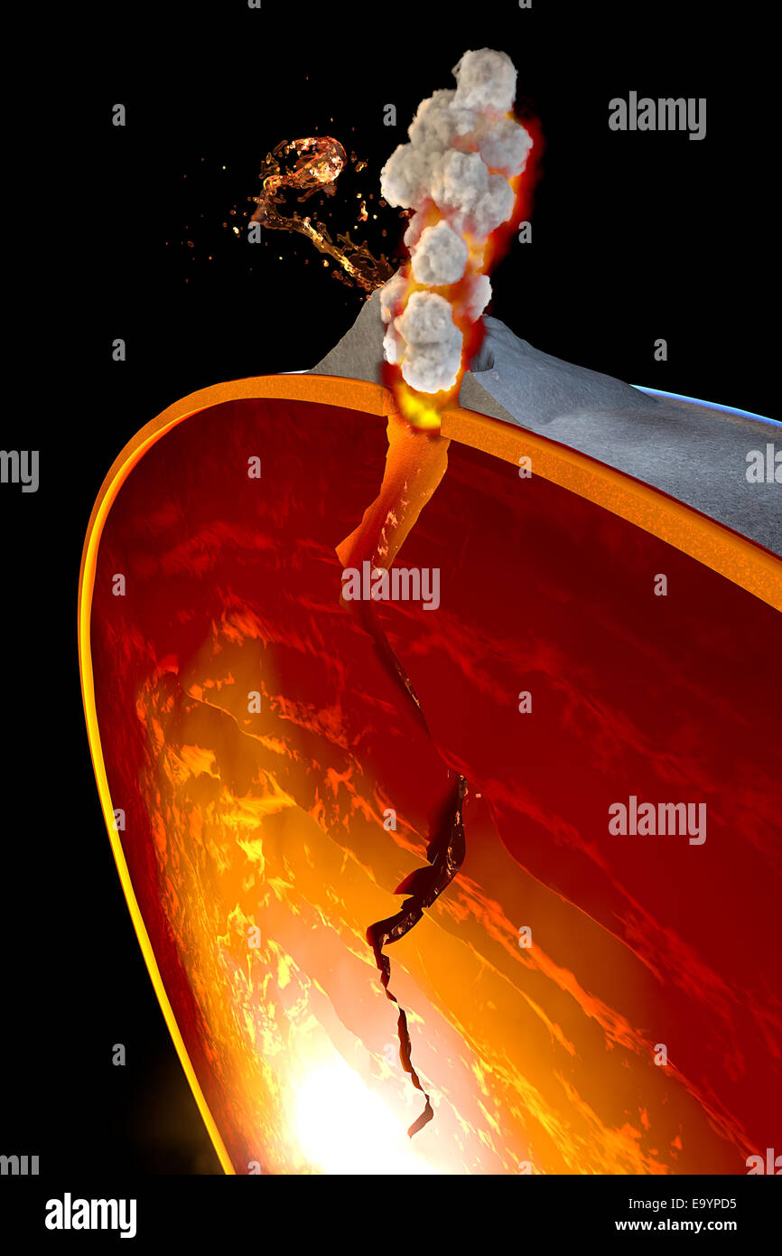 Erupting volcano and split the earth core Stock Photo - Alamy
