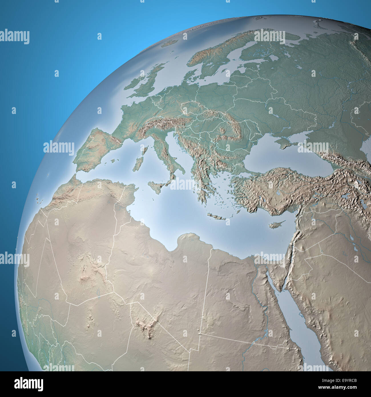 Globe icon with smooth shadows and white map of the continents of the ...