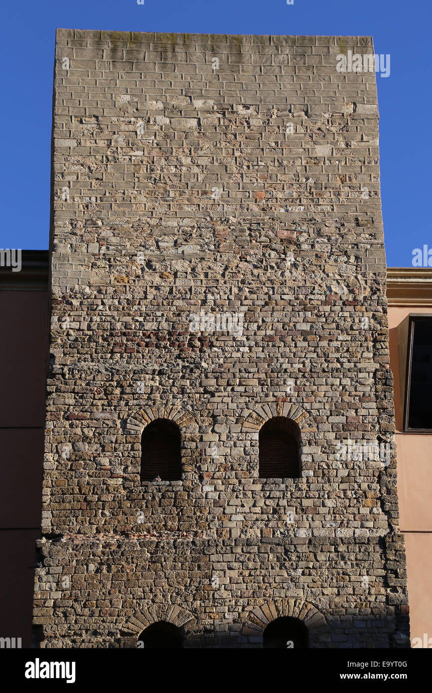 Spain. Catalonia. Barcelona. Square tower from the second roman city ...