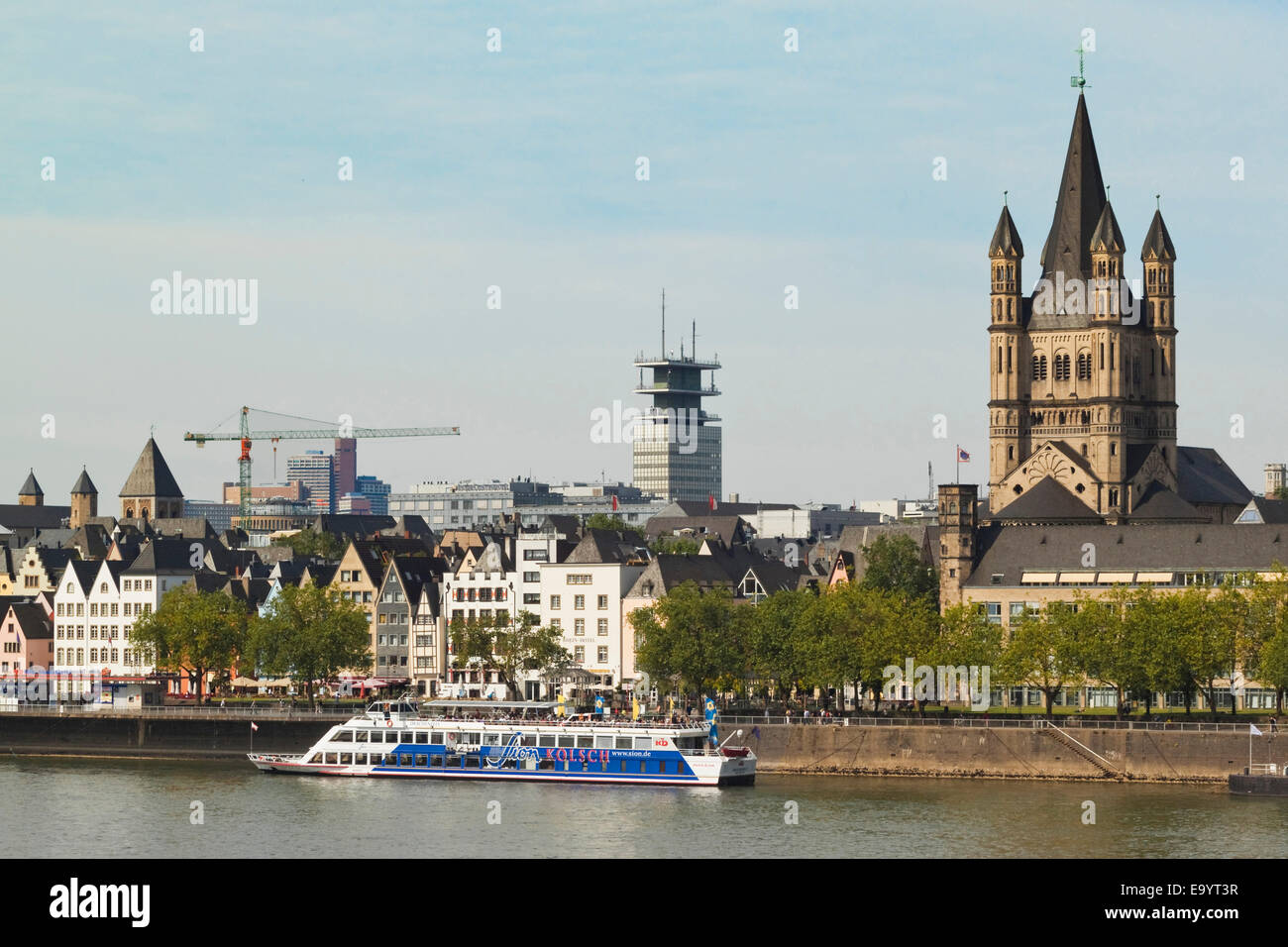Great Saint Martin Church (Gross Sankt Martin) & tour boat moored on ...