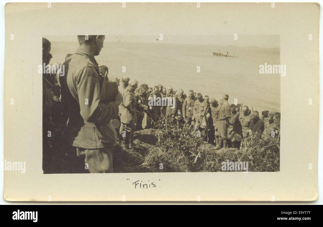 This photograph shows a funeral ceremony during the Gallipoli campaign, marking the somber loss ...