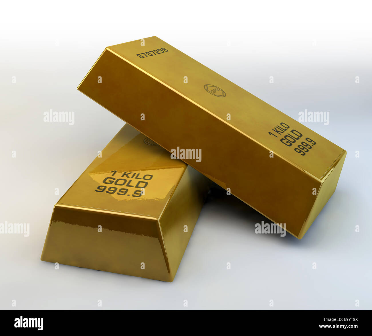 Two Gold bars on a white background Stock Photo - Alamy