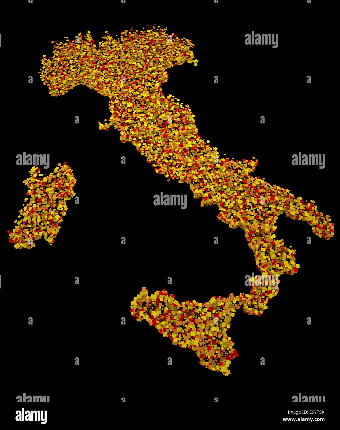 Map of Italy from red and golden points on black background Stock Photo ...