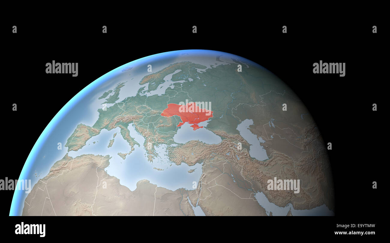 Ukraine territory on map of globe,isolated on black background Stock ...