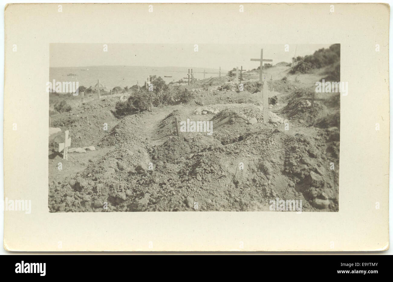 A photograph or historical image of the graves at Gallipoli, a ...