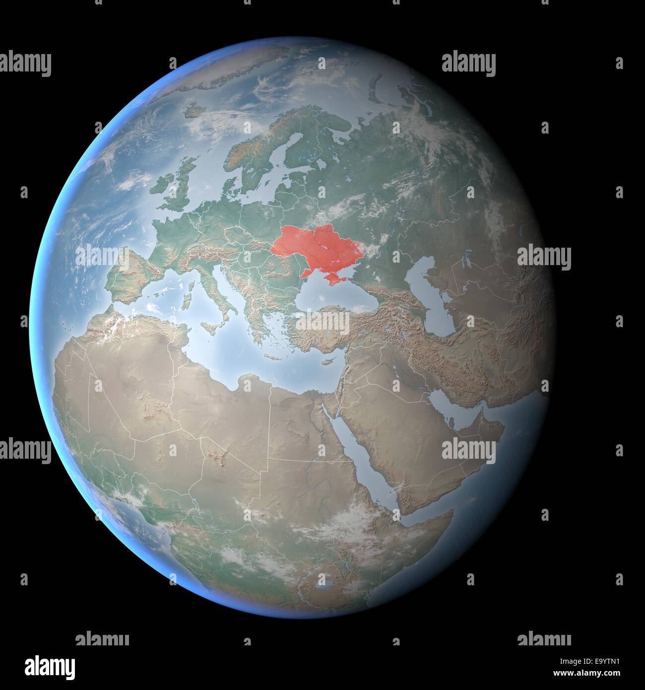 Ukraine territory on map of globe,isolated on black background Stock ...
