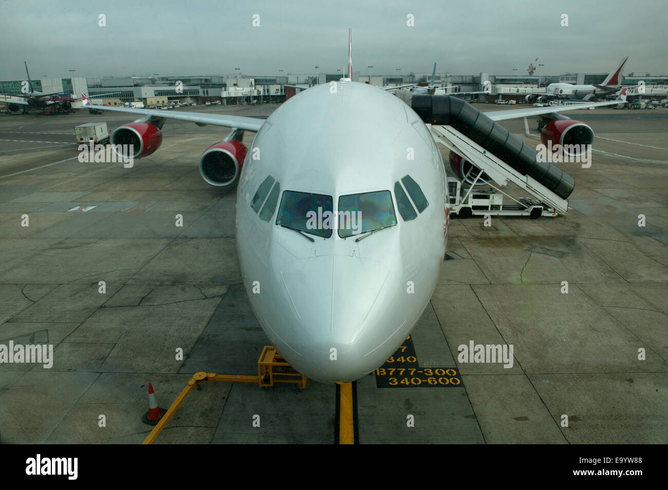White airplane on the platform Front view Stock Photo - Alamy