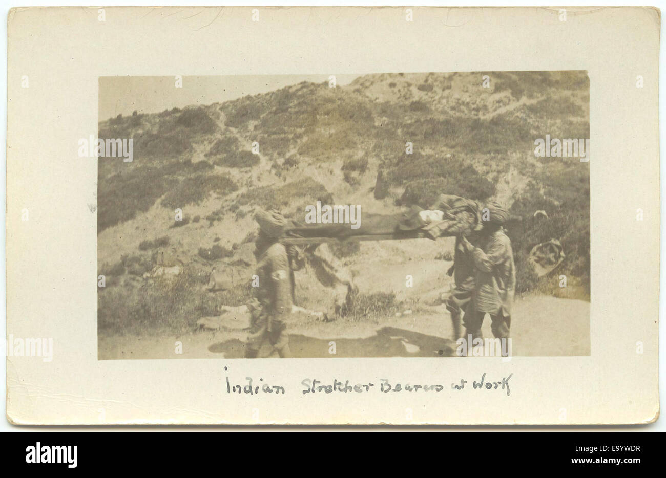 Indian stretcher bearers are seen at work during the Gallipoli Campaign ...