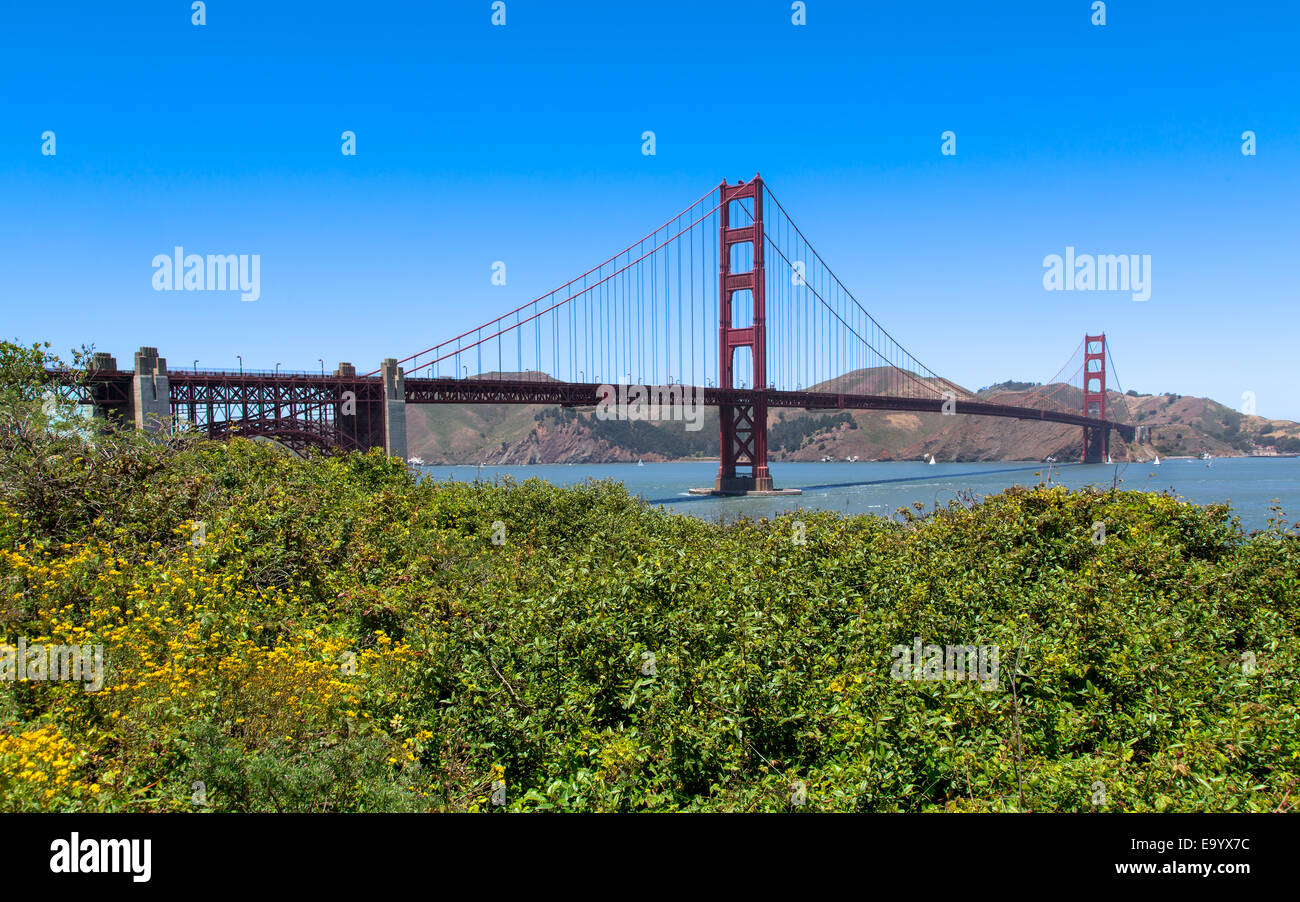 This is a view of the Golden Gate Bridge from Crissy Field Stock Photo ...
