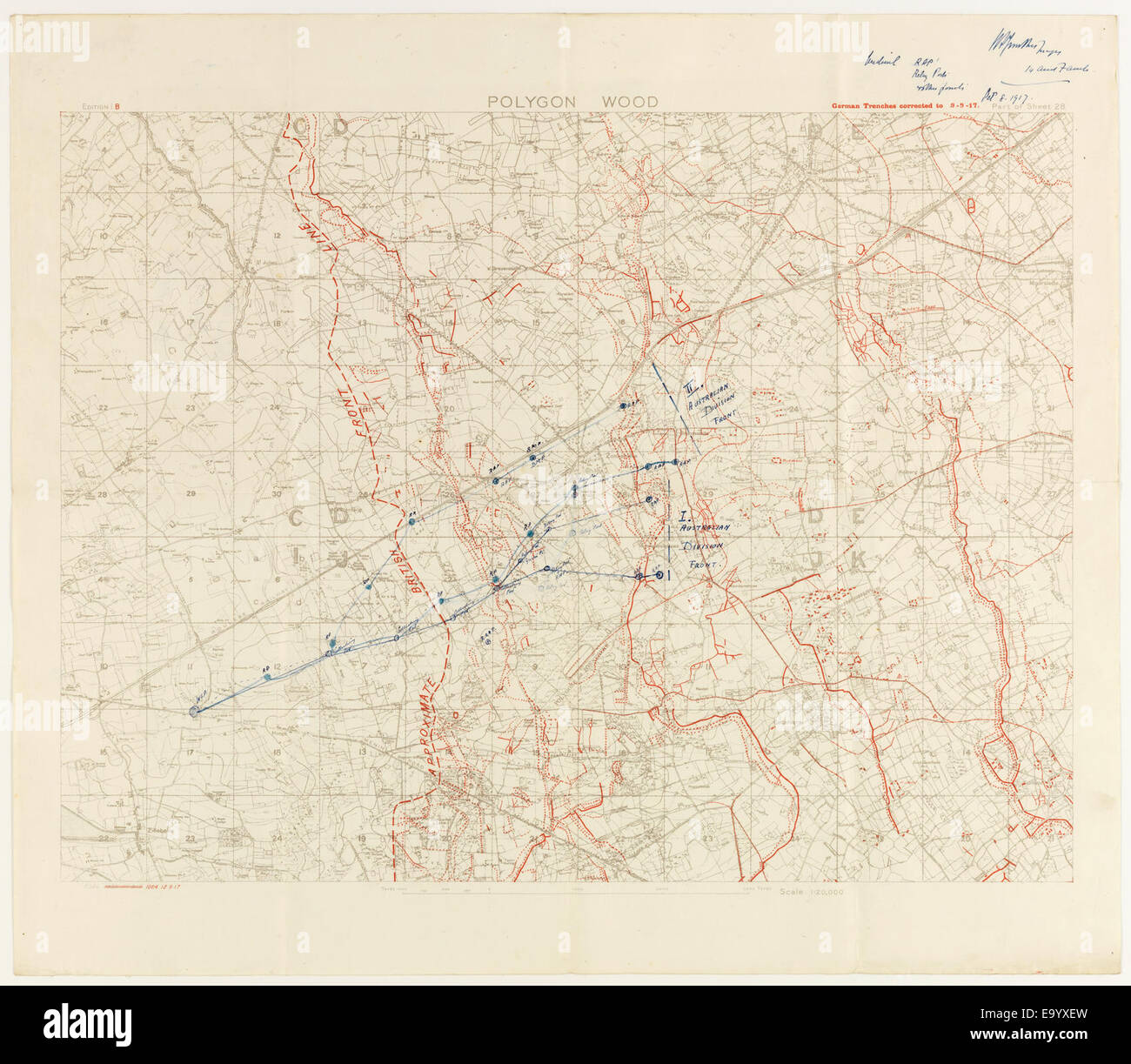 Map depicting the German lines as of September 9, 1917, at Polygon Wood ...