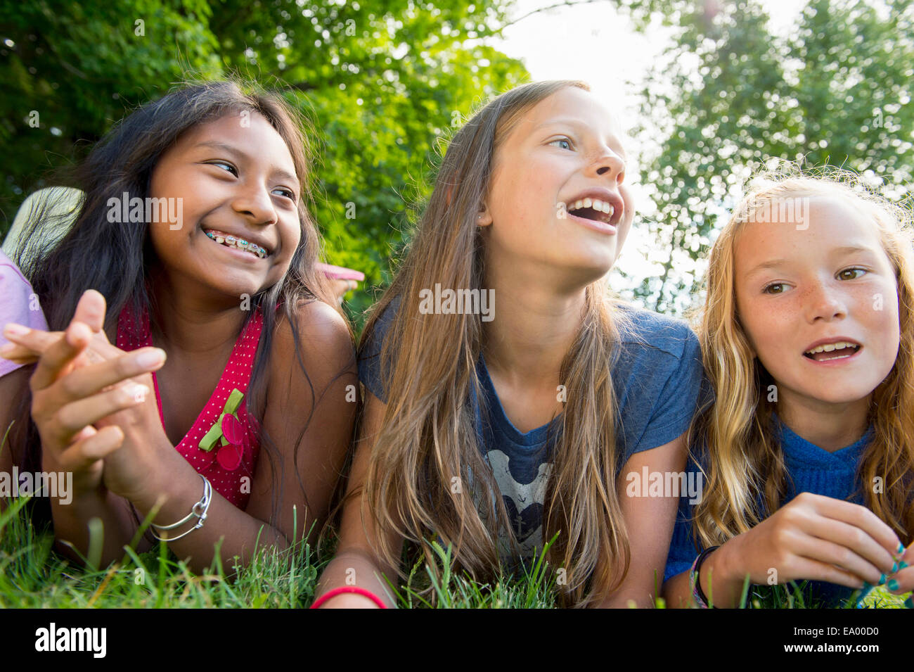 Friends lying on grass Stock Photo - Alamy