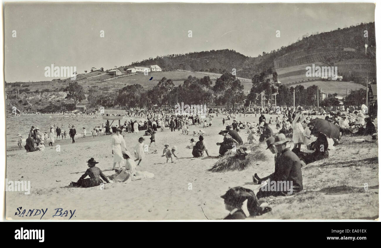 This 1920s photograph shows the regattas held in Sandy Bay, Tasmania ...