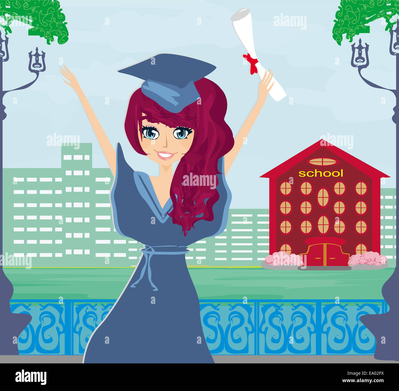 Illustration of a Kid Holding Her Diploma Stock Photo - Alamy
