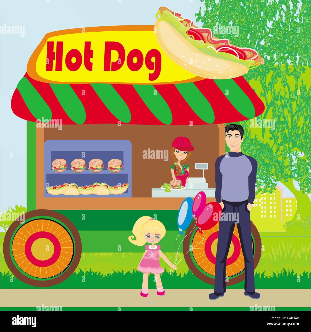 hot dog booth stand in the city Stock Photo - Alamy