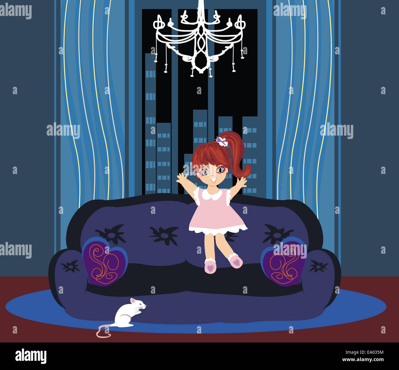 a little girl scared by a mouse Stock Photo - Alamy