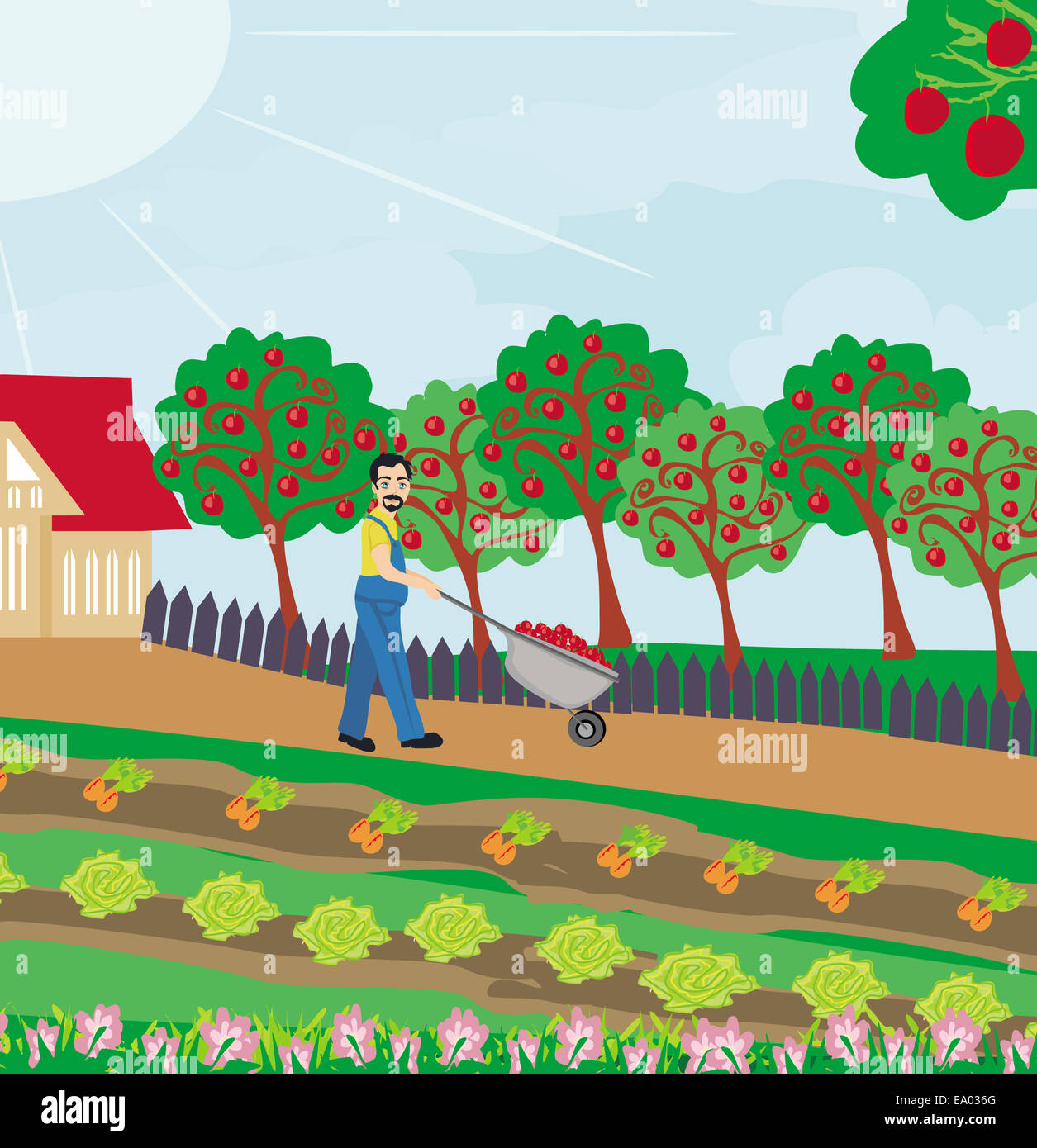 Gardener in the orchard Stock Photo - Alamy