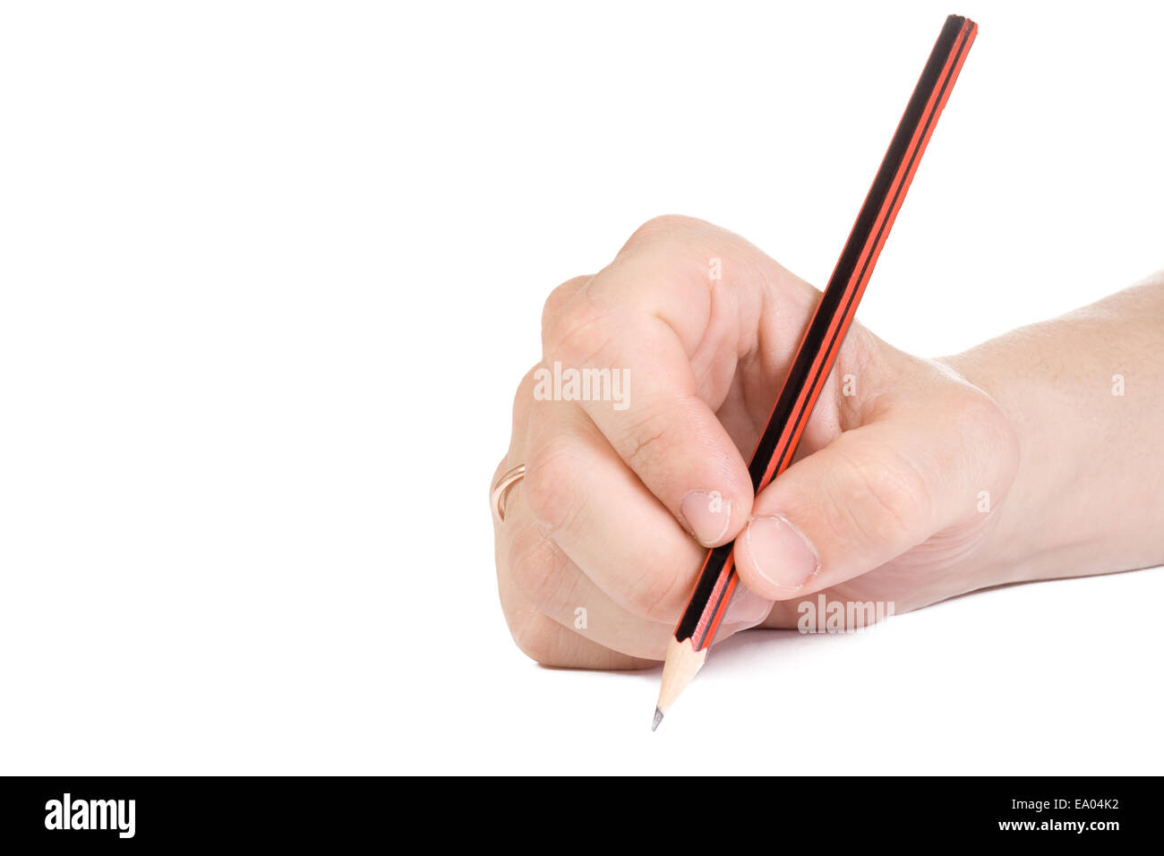 male hand and red pencil Stock Photo - Alamy