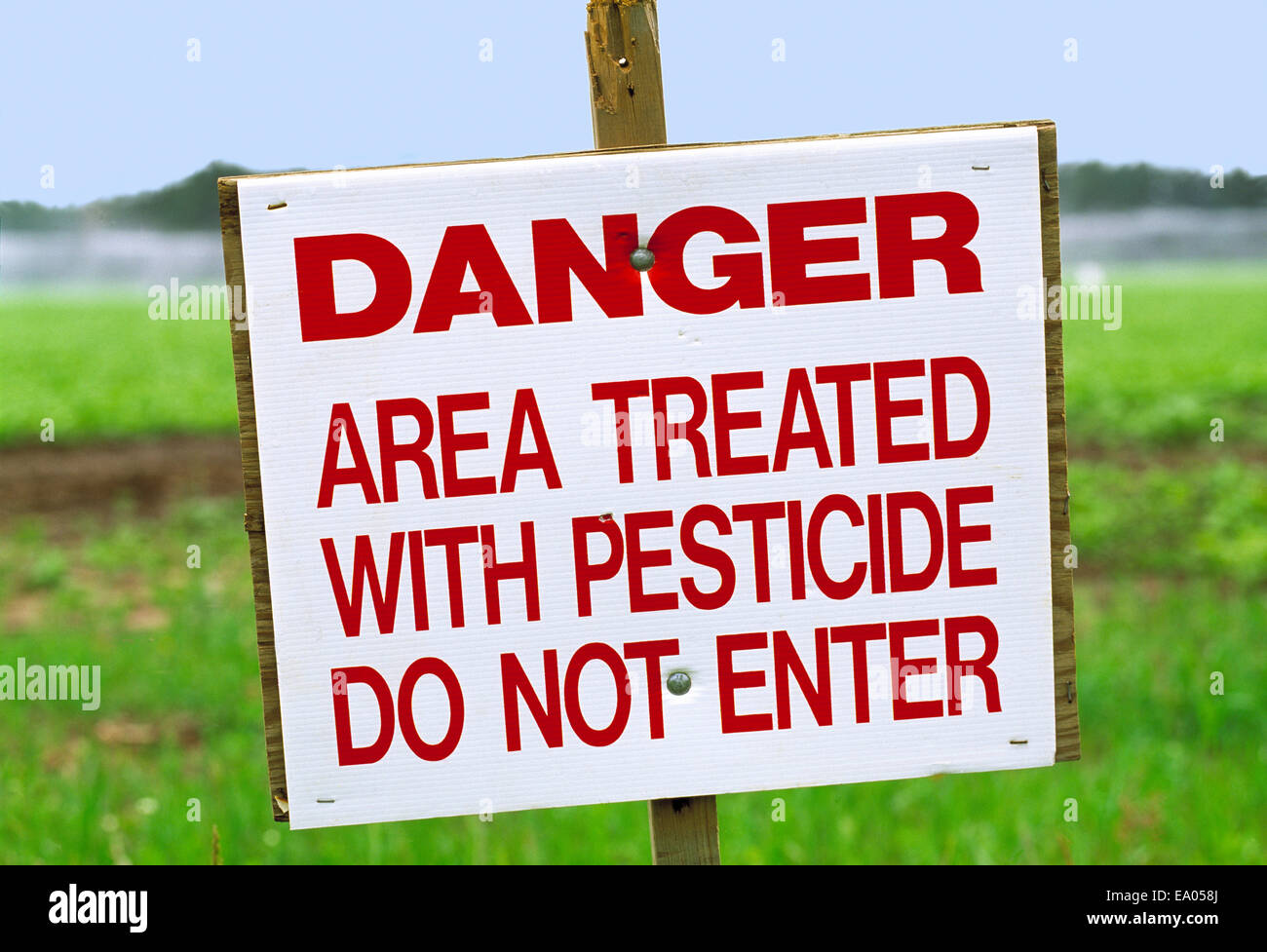 Agriculture - Chemical application warning sign on the edge of a field ...