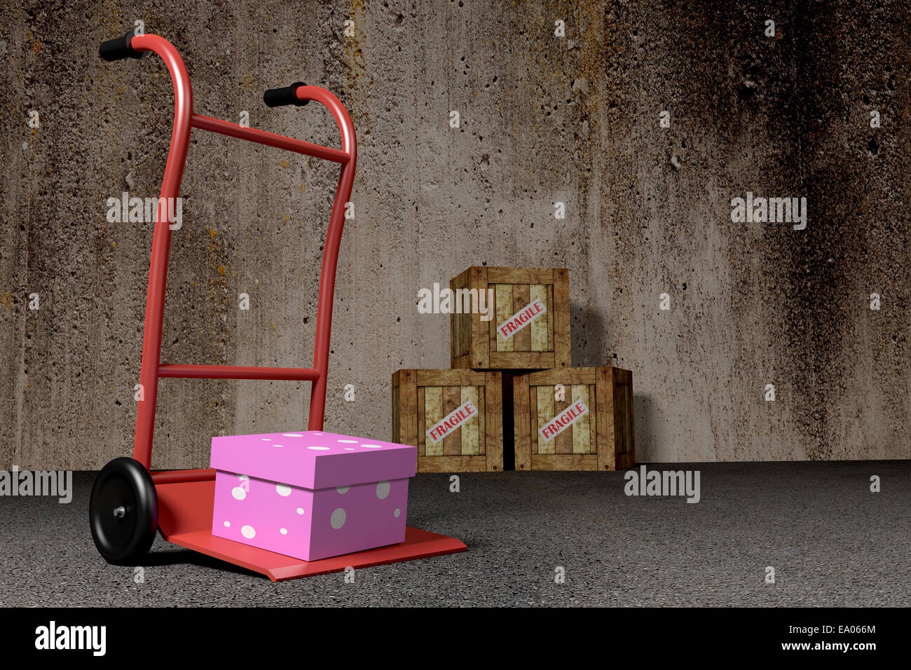 design of a transport cart on a warehouse with some boxes and a gift ...