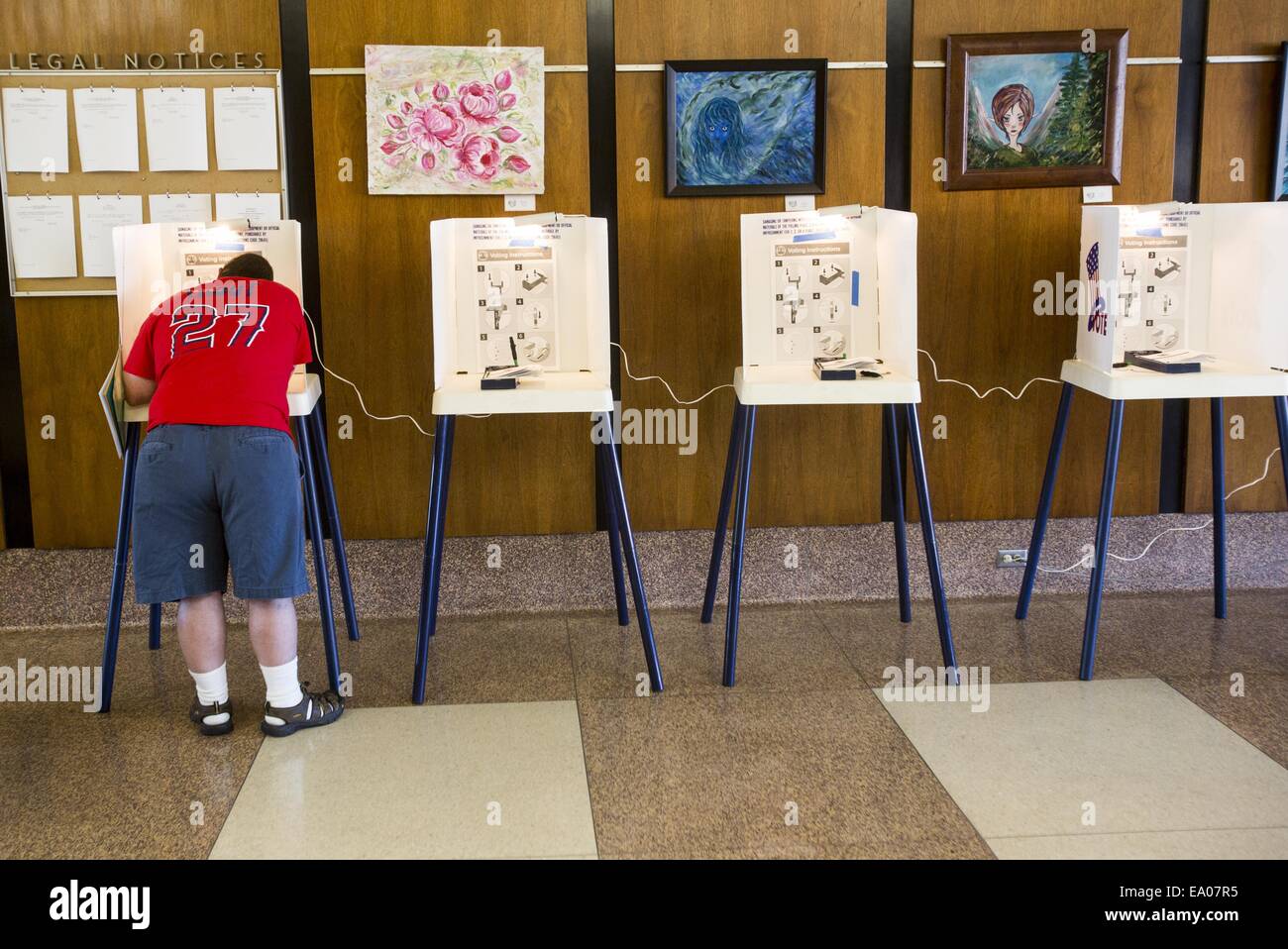 Los Angeles, California, USA. 4th Nov, 2014. A voter casts his ballot ...