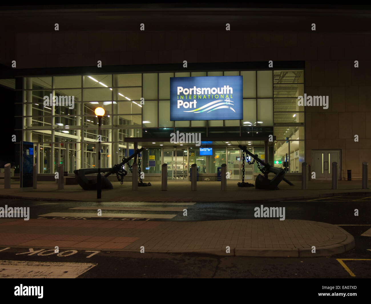 Portsmouth International Port passenger terminal at night Stock Photo ...