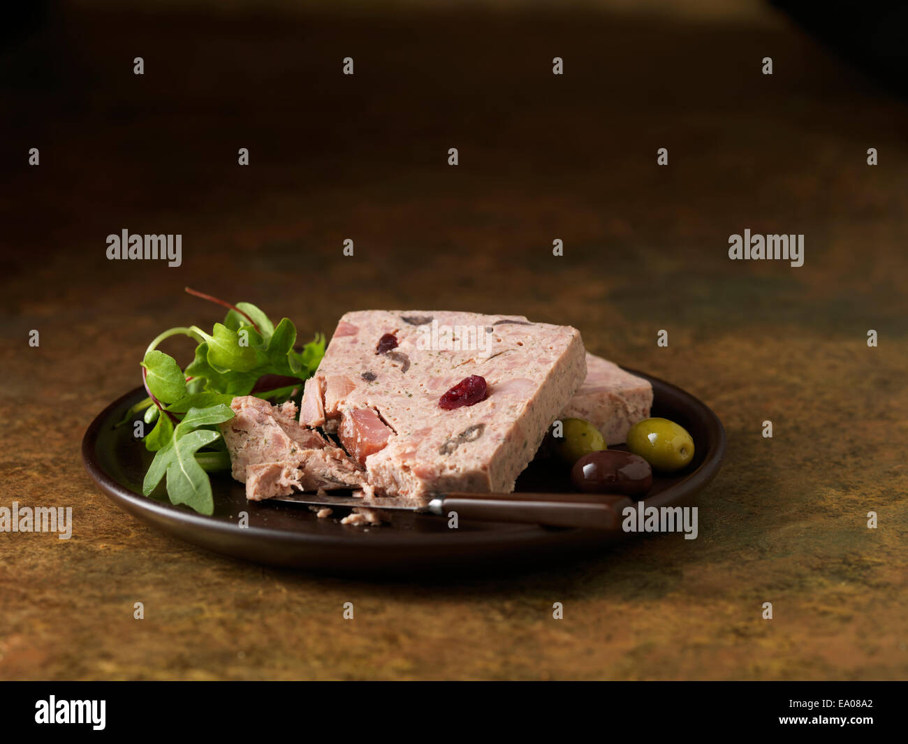 Christmas snack of smoked ham turkey & chicken terrine with cranberries ...