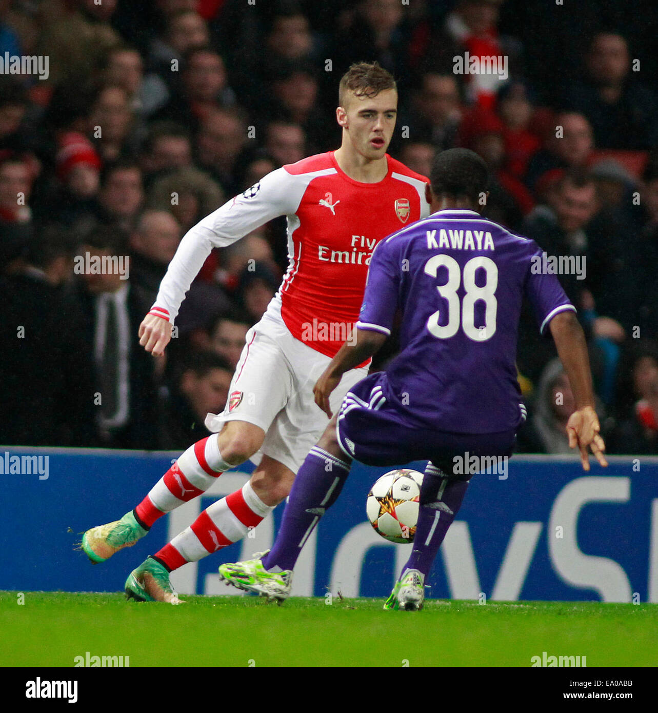 LONDON, ENGLAND - NOV 04: Arsenal's Calum Chambers and Andy Kawaya of ...