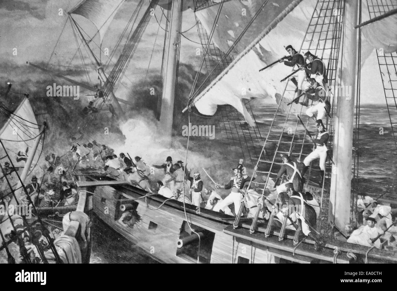 Marines Aboard USS Wasp Engage HMS Reindeer. June 1814, during the War ...