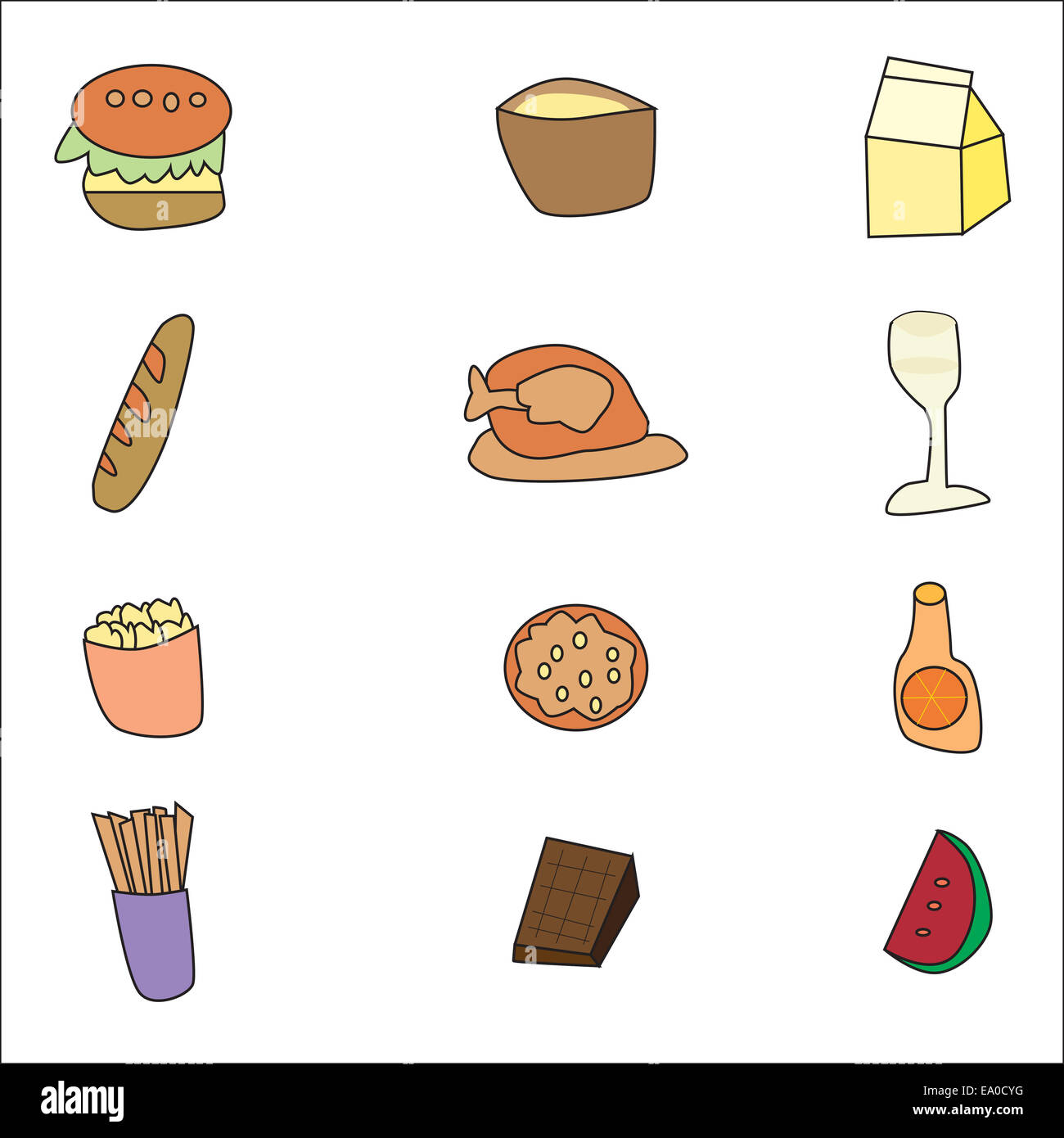 Illustration of fat food and sweet menu icon set Stock Photo - Alamy