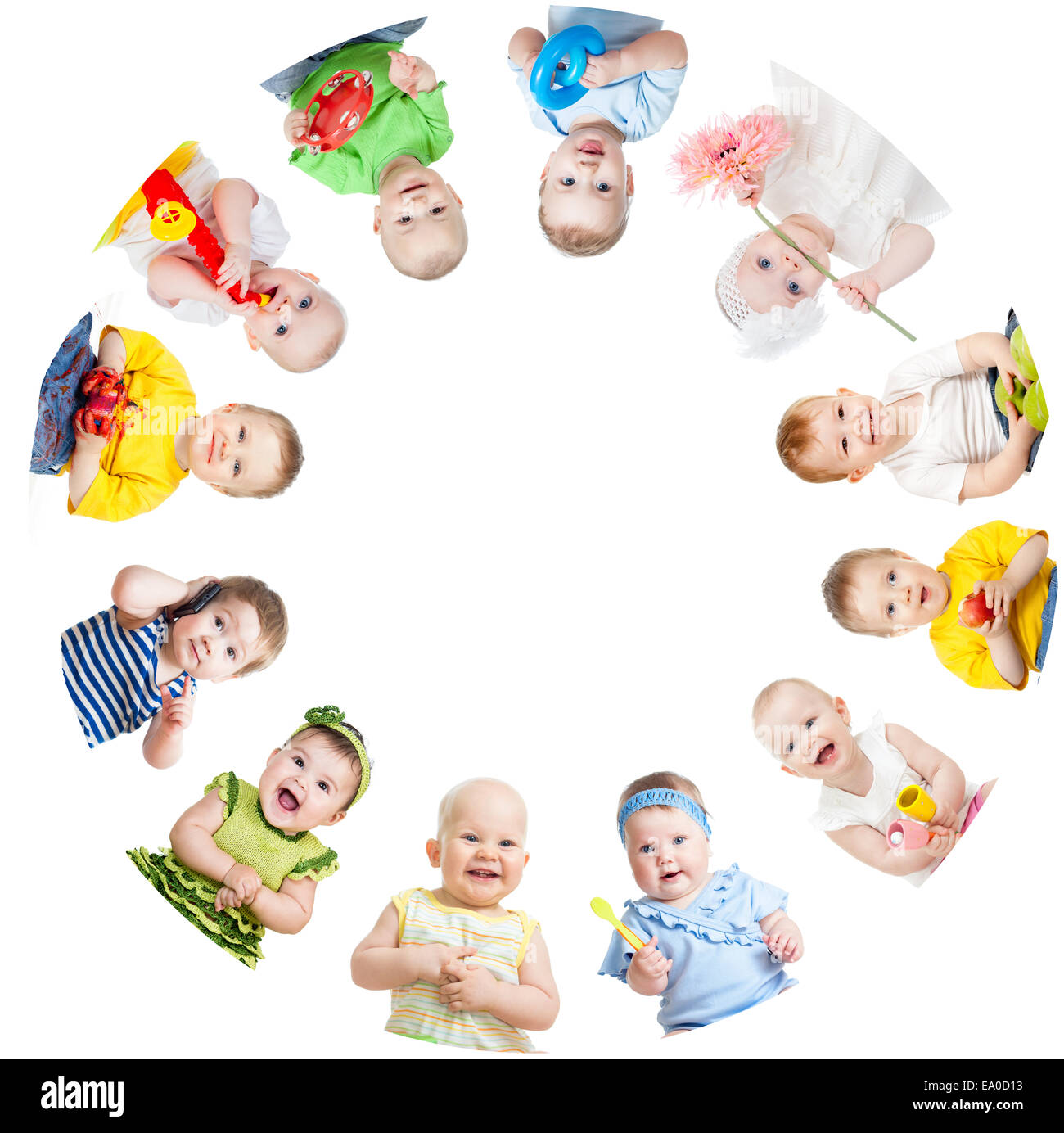 Group of smiling kids standing in huddle on white background Stock ...