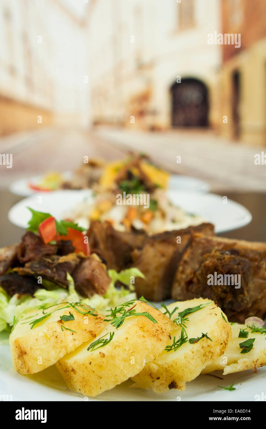 fritada fried pork Ecuadorian plate Stock Photo - Alamy