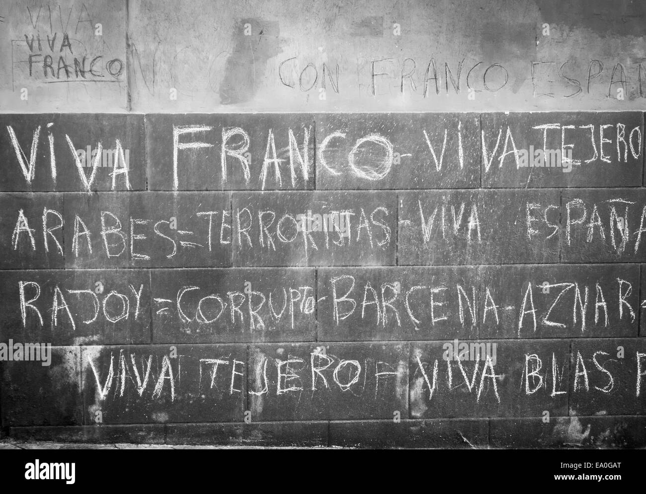 Pro Franco and anti present day Spanish government graffiti on wall in ...
