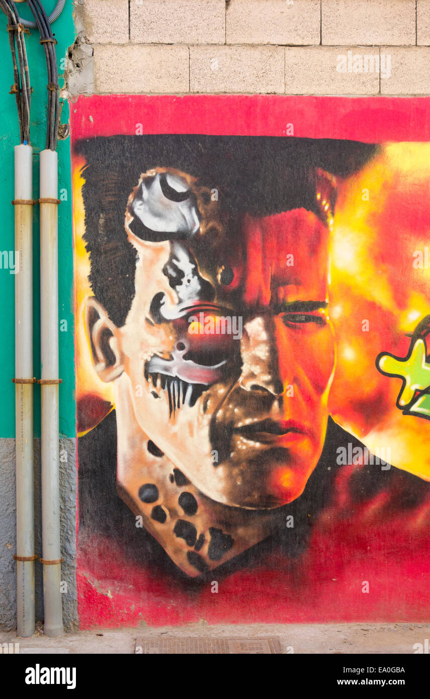 Arnold Schwarzenegger Terminator graffiti on wall in Spain Stock Photo ...
