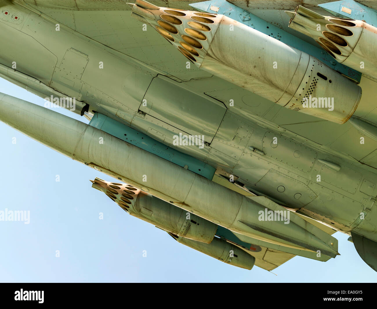 Jet Fighter, close up macro of gun placement and rocket pod Stock Photo ...