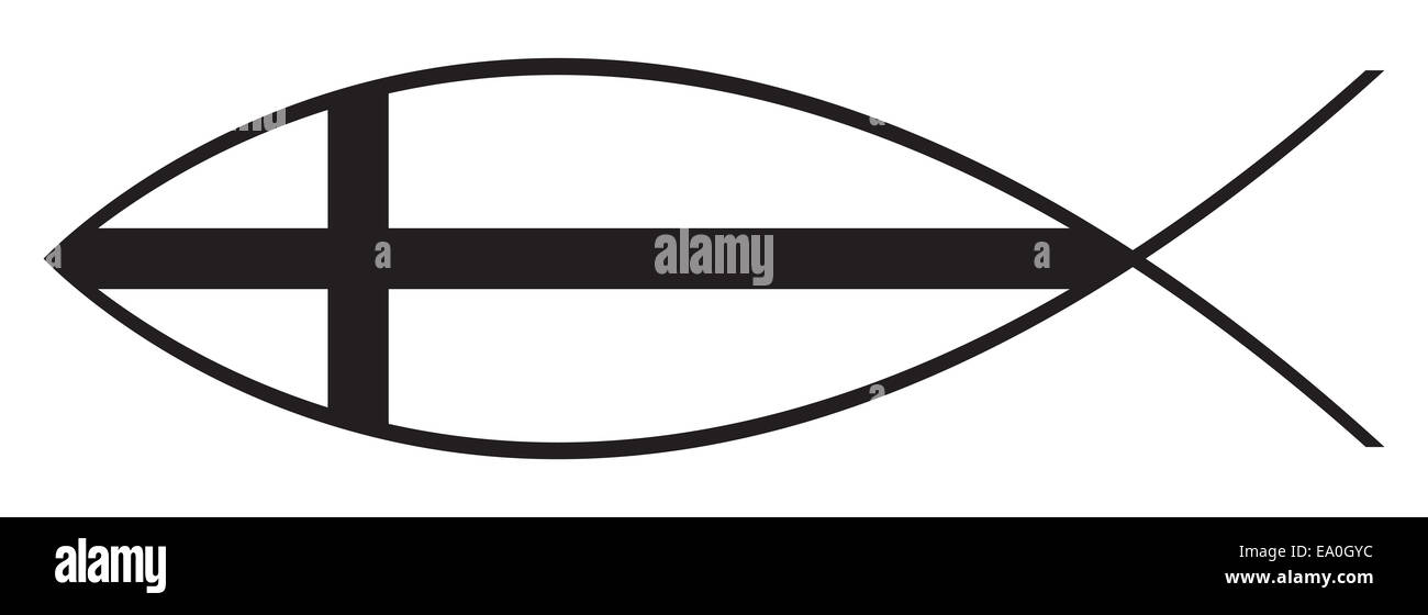 A Christian fish design with a cross in the centre isolated on a white ...