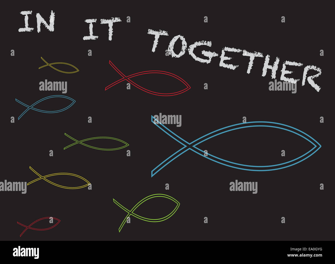 A shoal of Christian fish symbols on a chalkboard background Stock ...