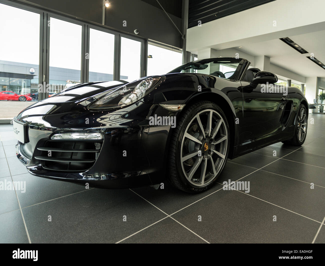 Porsche Boxster, black, front 3/4 view Stock Photo - Alamy