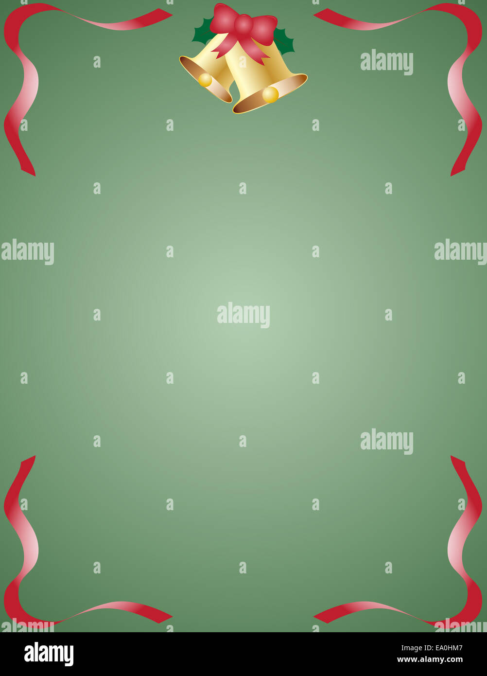 A Christmas page design with Christmas bells and ribbons on a green ...