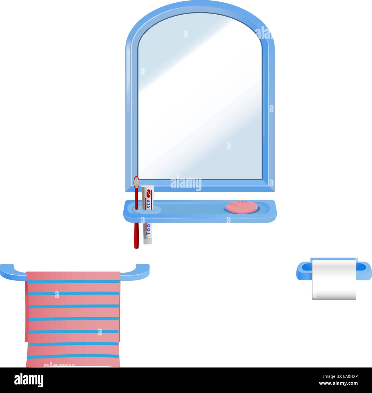 vector cartoonish elements in bathroom for kids, isolated on white ...