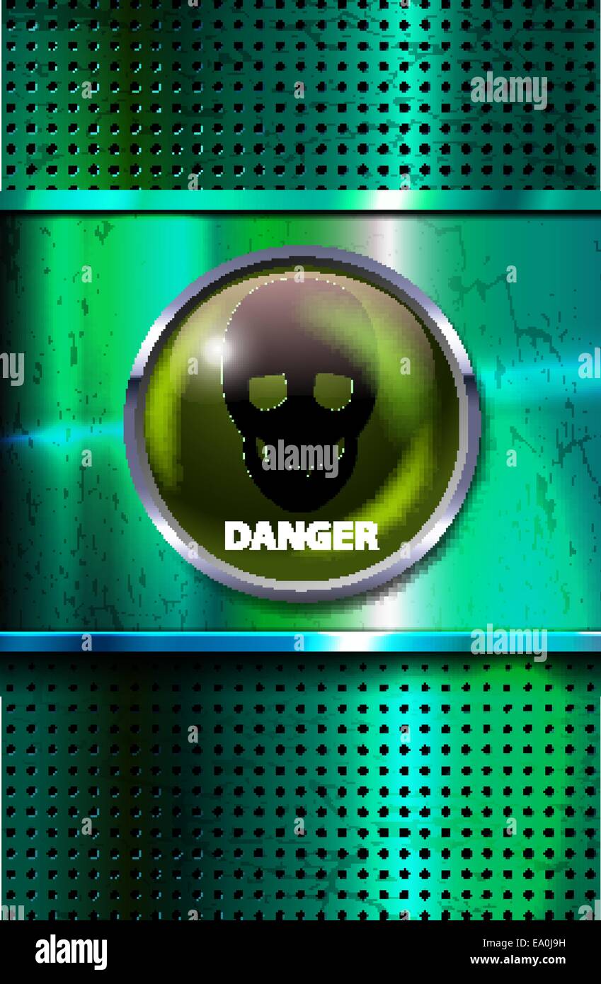 vector grunge metal background with danger sign and skull, eps10 file ...