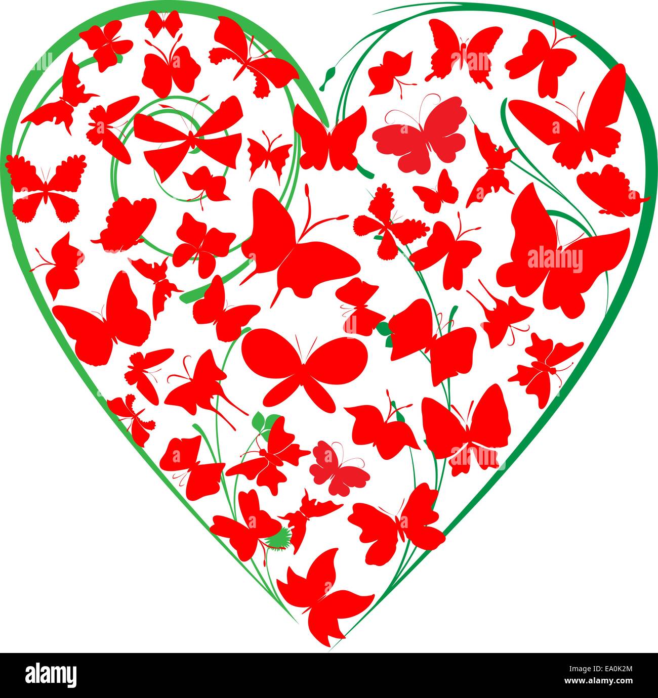 vector heart shaped bunch of red butterflies Stock Vector Image & Art ...