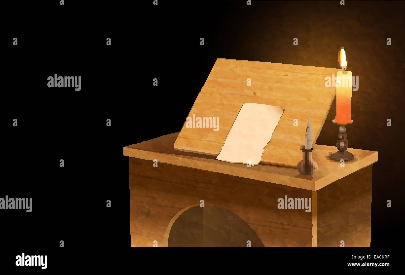 vector medieval notary desk, eps 10 file, gradient mesh and ...