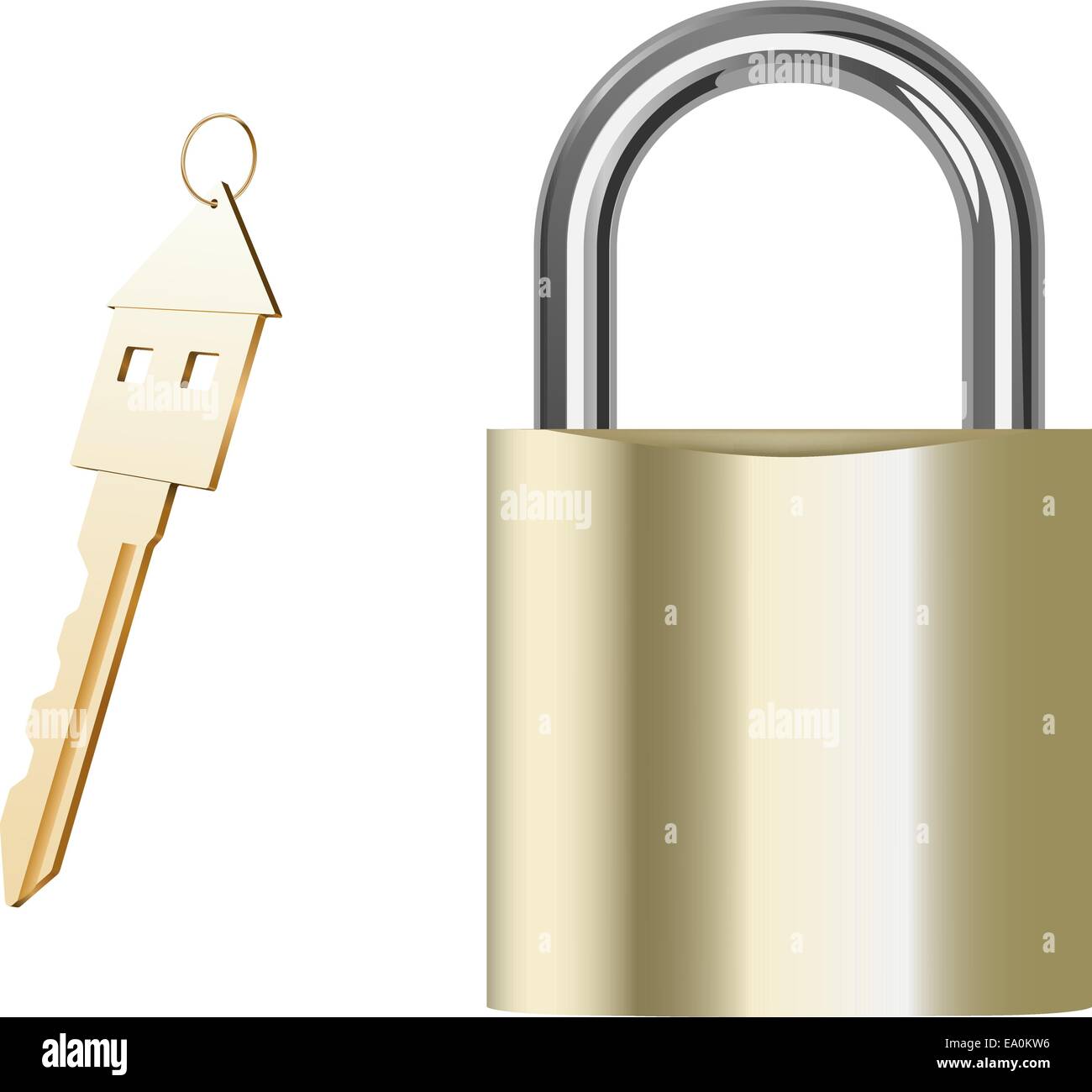 vector realistic golden padlock and key on white background Stock ...