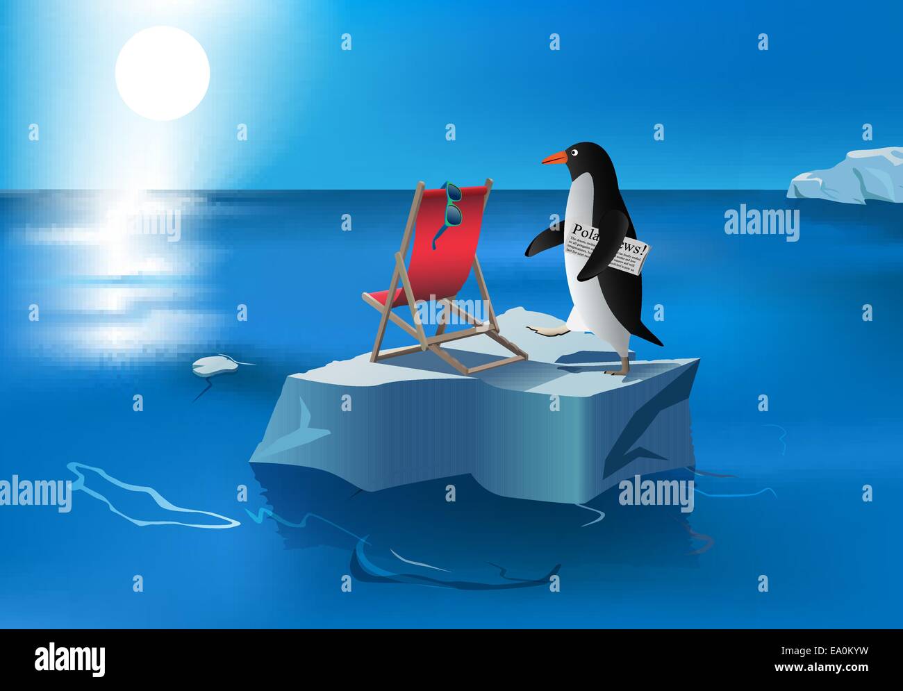 vector humorous illustration of penguin on melted iceberg, eps10 ...