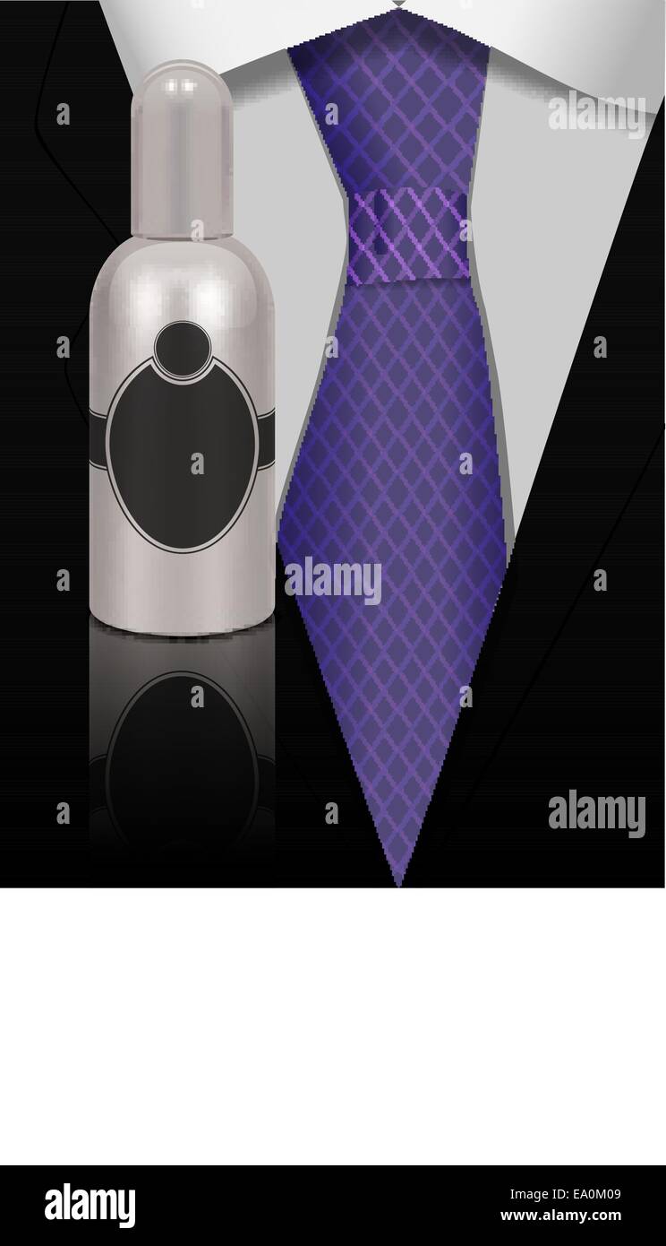 vector concept illustration, perfume for men in front of black suit and ...