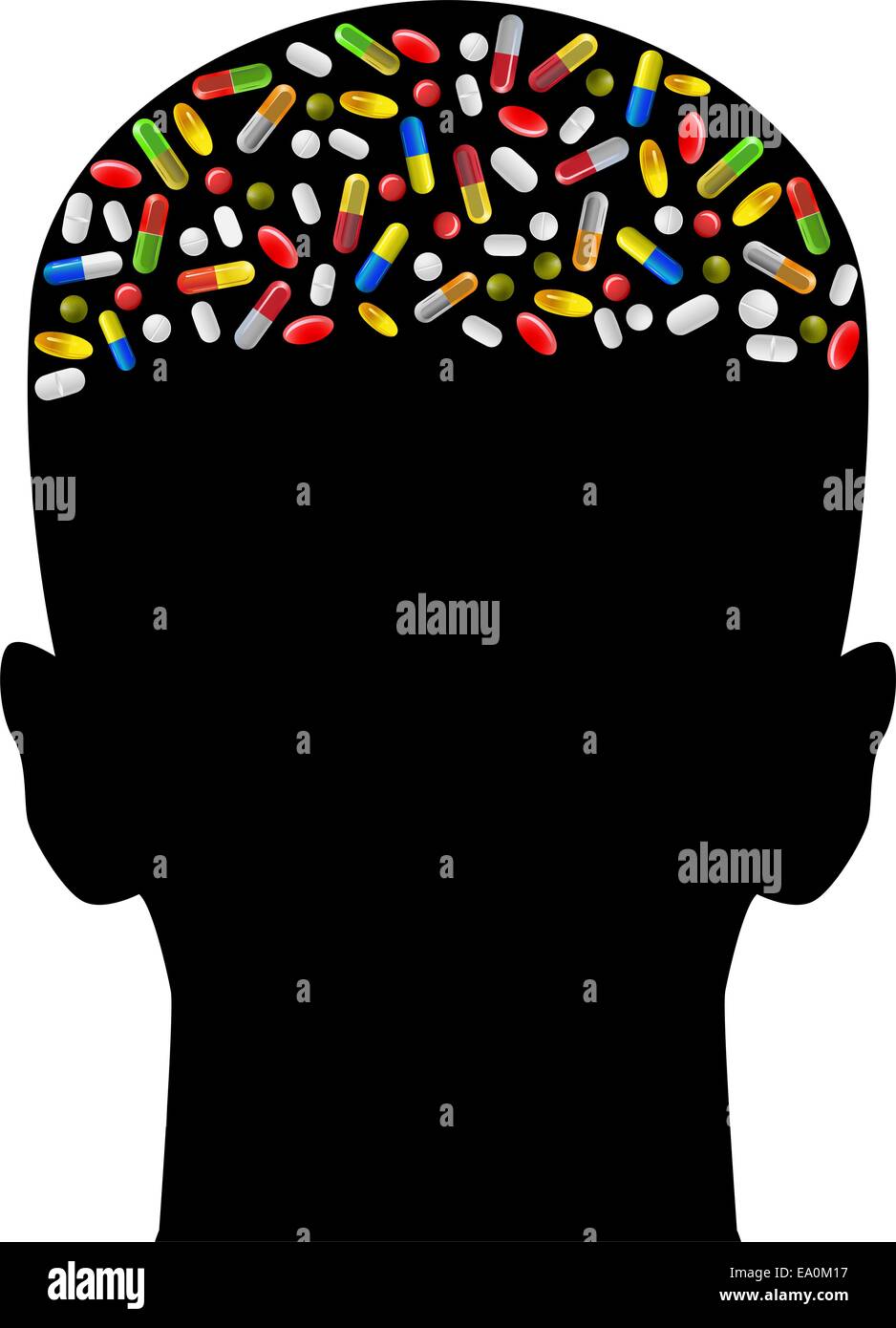 vector illustration of human brain made of various pills Stock Vector ...