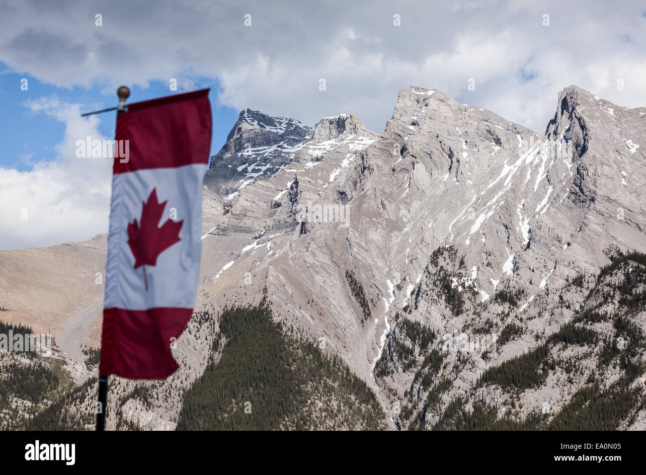 Canadian flag in Rocky Mountains, Banff National Park, Alberta, Canada ...