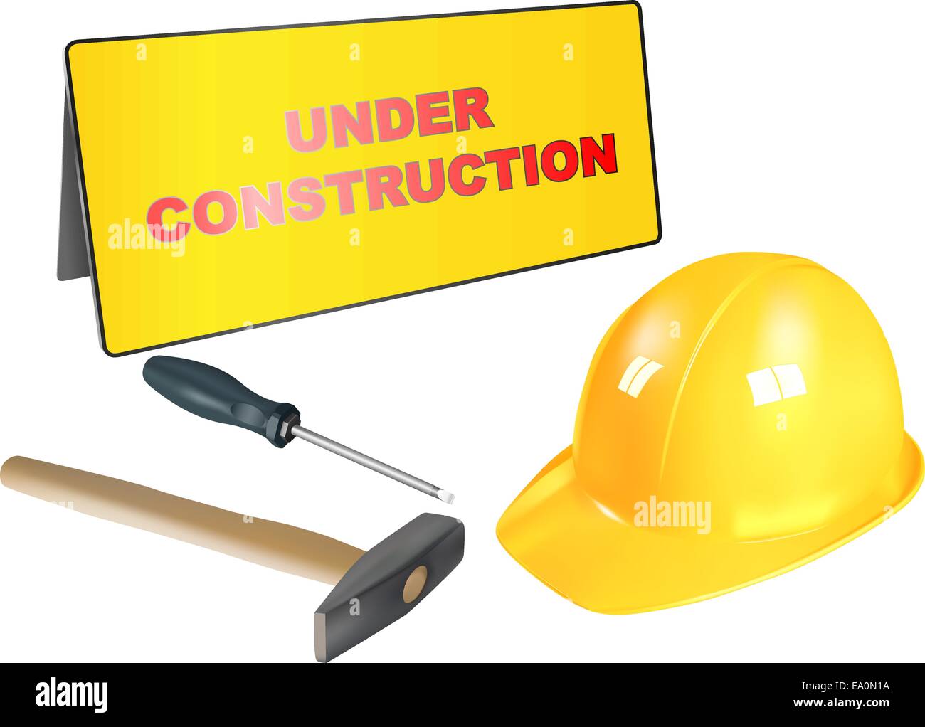 under construction banner with tools and helmet Stock Vector Image ...